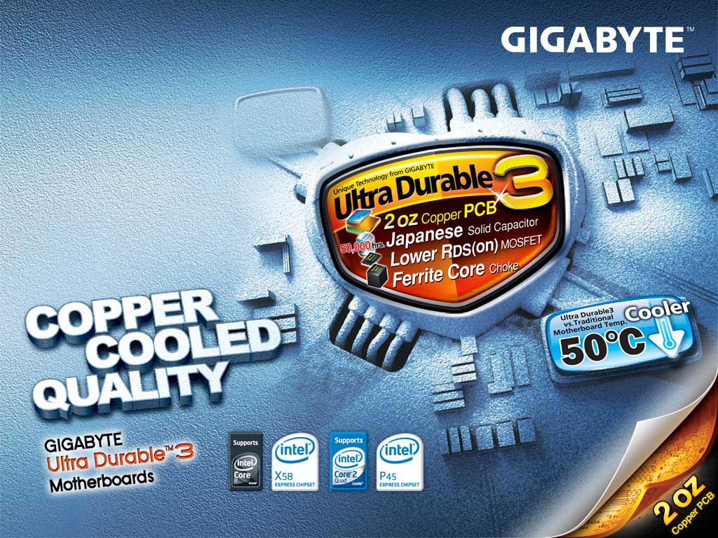 GIGABYTE - 2 oz Copper PCB - Ultra Durable 3 - X58 - P45 motherboards